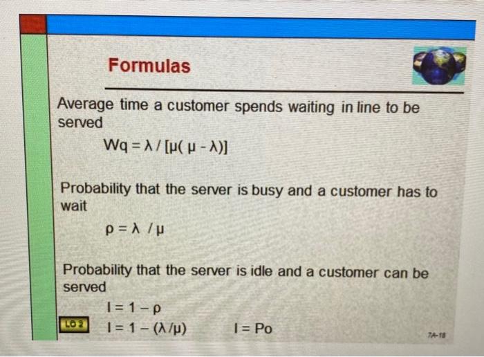 Solved Formulas Average time a customer spends waiting in | Chegg.com