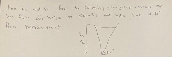 Solved Find hc and Vc for the following triangular channel | Chegg.com