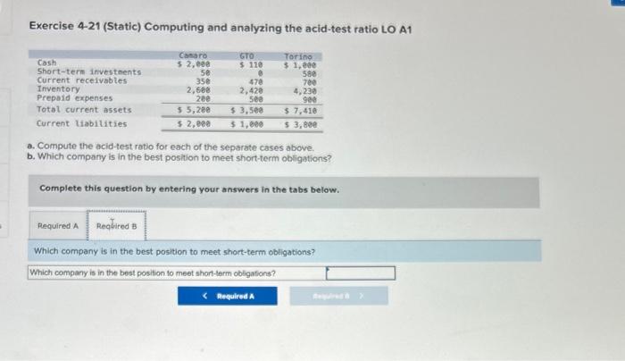 Solved Exercise 4-21 (Static) Computing and analyzing the | Chegg.com