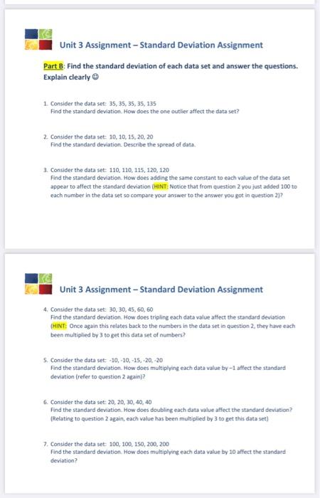 Solved Unit 3 Assignment - Standard Deviation Assignment | Chegg.com