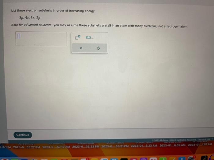 Solved List these electron subshells in order of increasing | Chegg.com
