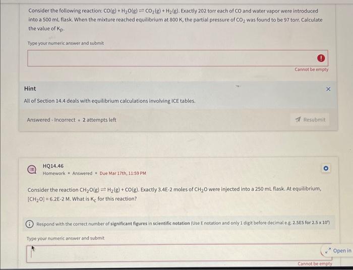 Solved Consider the following reaction: CO(g)+H2O(g)=CO2( | Chegg.com
