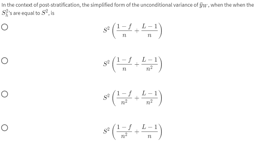 Solved In the context of post-stratification, the simplified | Chegg.com