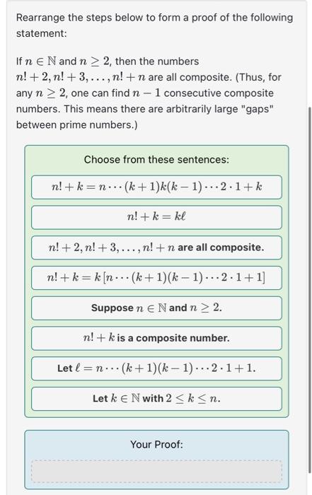 Solved Rearrange the steps below to form a proof of the | Chegg.com