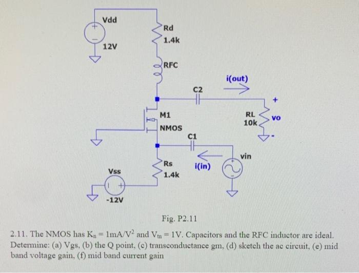 Solved 2.11. The NMOS has Kn=1 mA V2 and Vt=1 V. Capacitors | Chegg.com