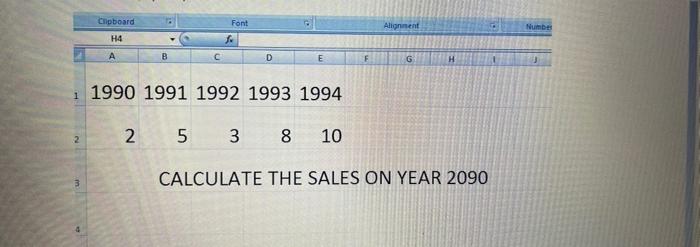 Solved Clipboard Font Alignment Numbe H4 . А с D E F 6 1990 | Chegg.com