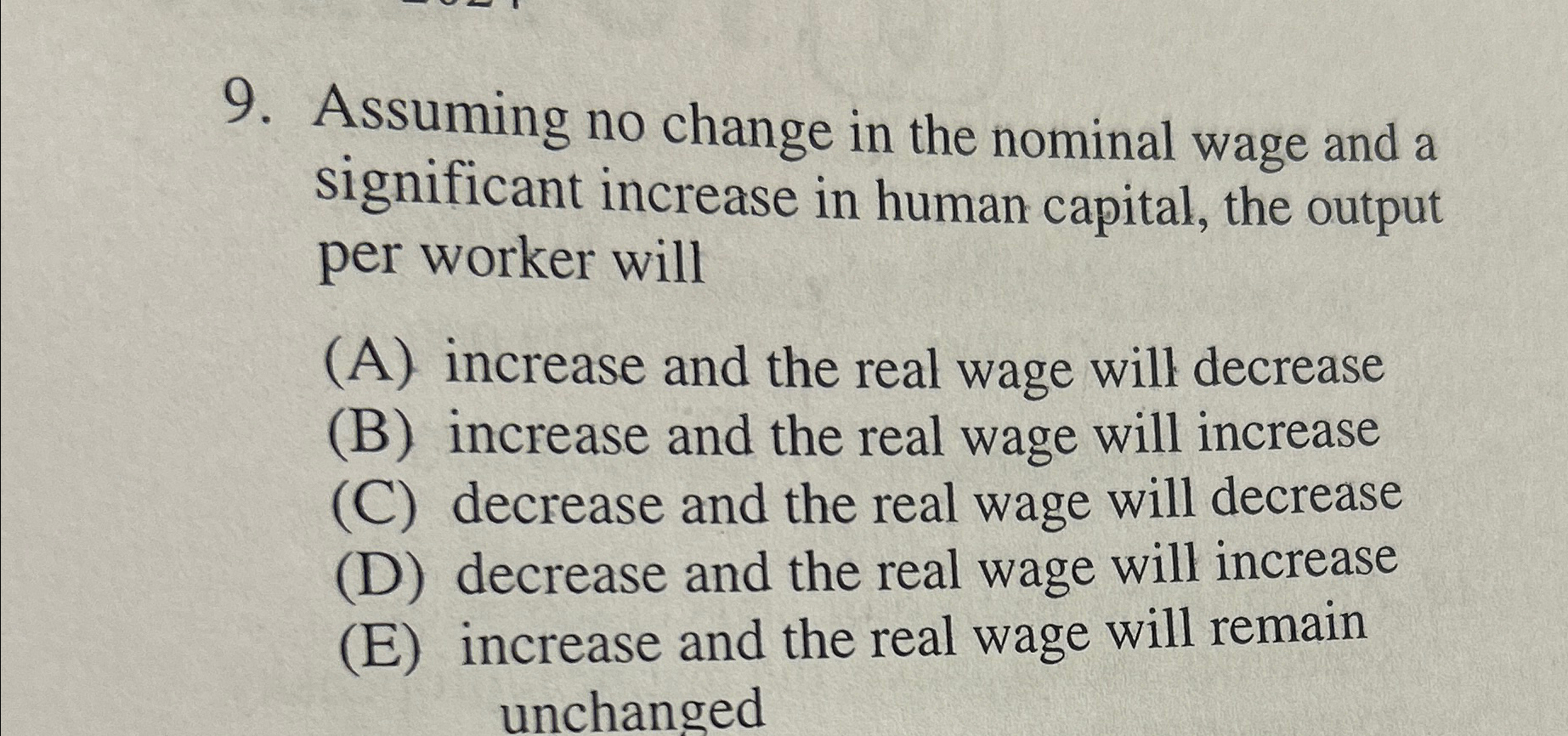 Solved Assuming no change in the nominal wage and a | Chegg.com