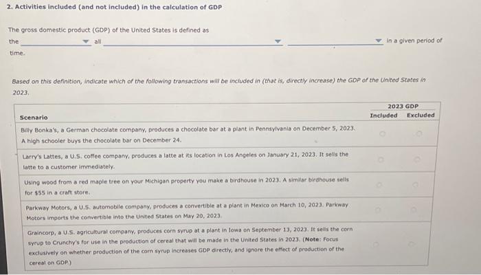 Solved 2. Activities included (and not included) in the | Chegg.com