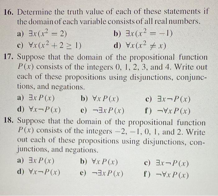 Solved 16. Determine the truth value of each of these | Chegg.com