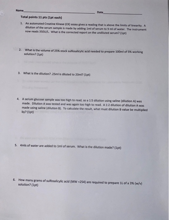 Solved Name Date Total points 11 pts (1pt each) 1. An | Chegg.com