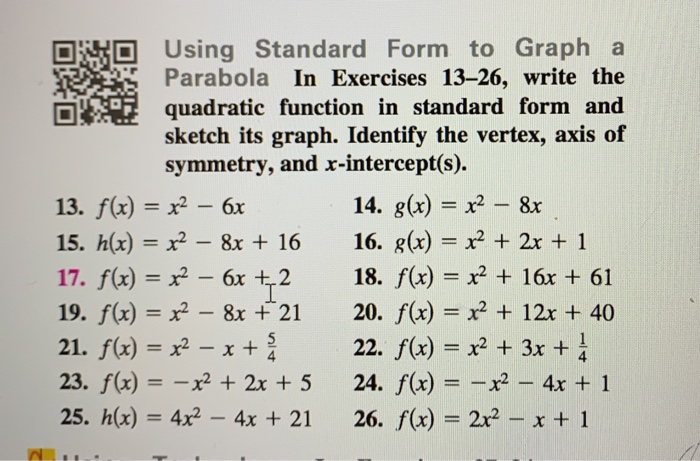 Solved Using Standard Form to Graph a Parabola In Exercises | Chegg.com