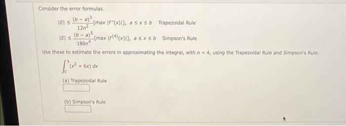 Solved Consider the error formulas. | Chegg.com