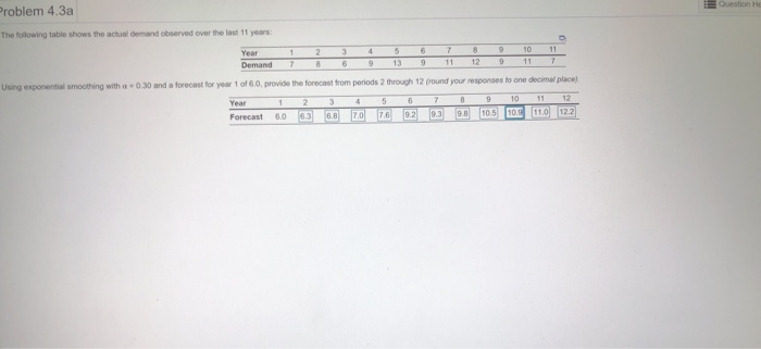 Solved Question He Problem 4.3a The following table shows | Chegg.com