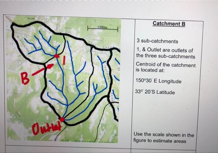 Catchment B 1000m 3 sub-catchments 1, & Outlet are | Chegg.com