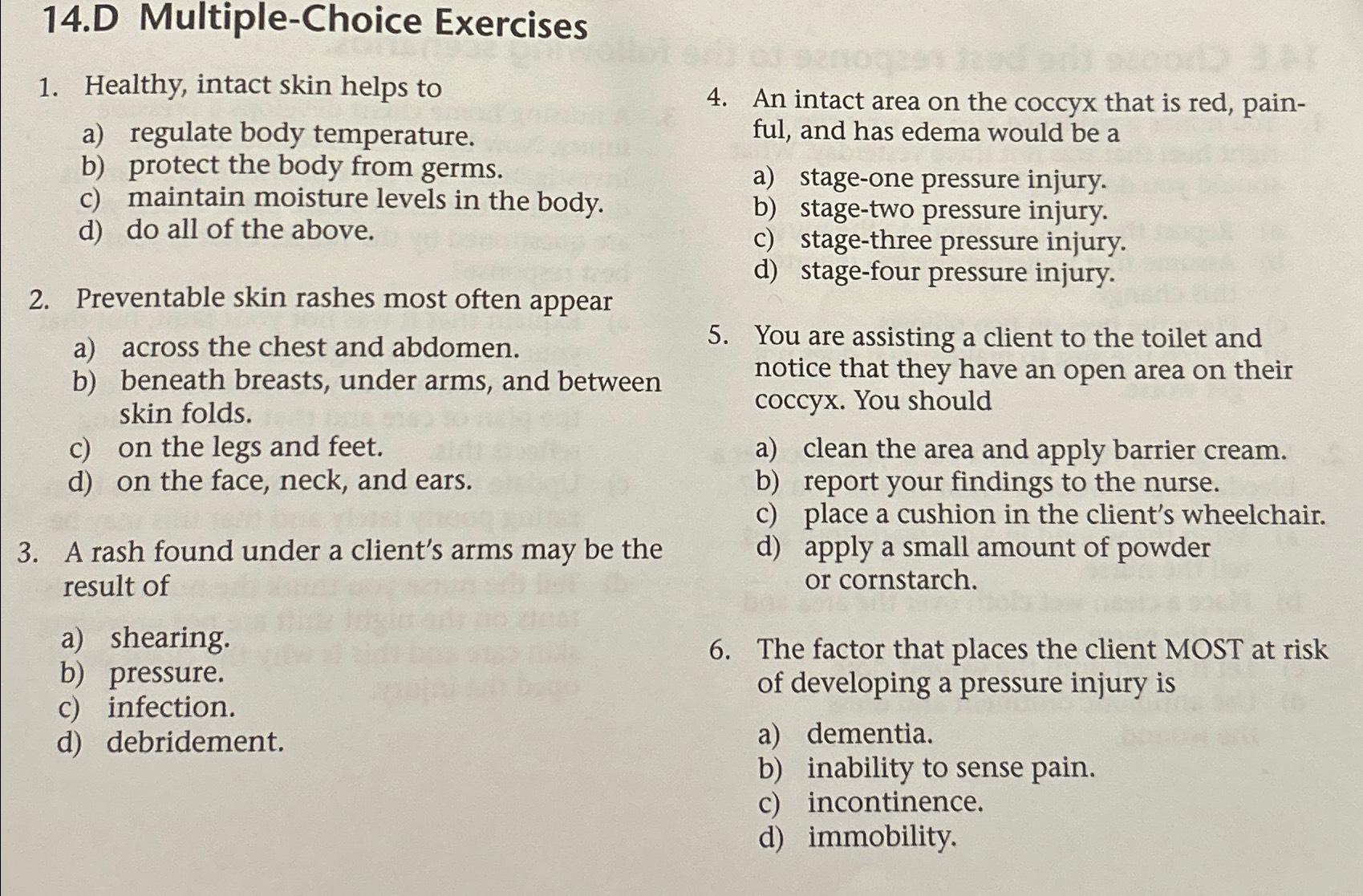 Solved 14.D Multiple-Choice ExercisesHealthy, intact skin | Chegg.com