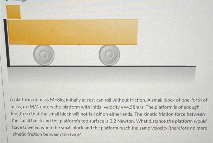 Solved A platform of mass M=8kg initially at rest can roll | Chegg.com