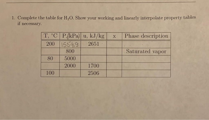 Solved 1. Complete the table for H,O. Show your working and | Chegg.com