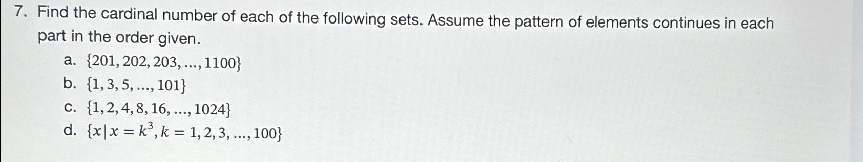 Solved Find the cardinal number of each of the following | Chegg.com