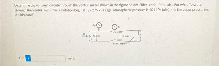 Solved Determine the volume flowrate through the Venturi | Chegg.com