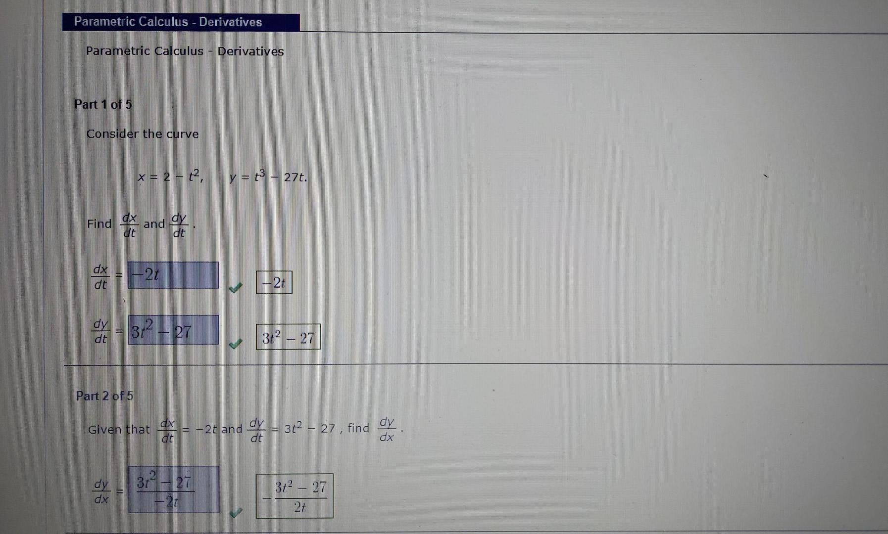 Solved Parametric Calculus - Derivatives Part 1 of 5 | Chegg.com