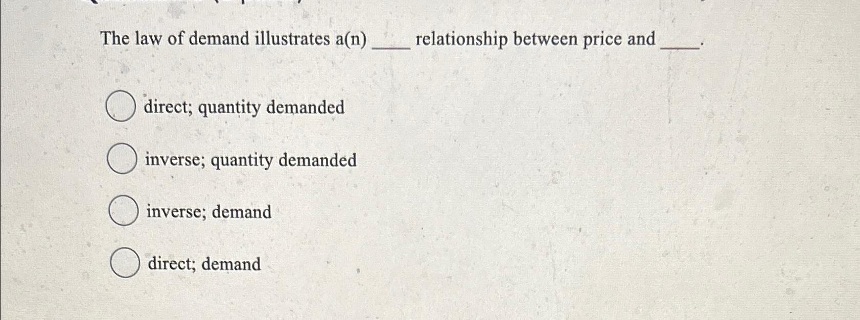 Solved The law of demand illustrates a(n) ﻿relationship | Chegg.com
