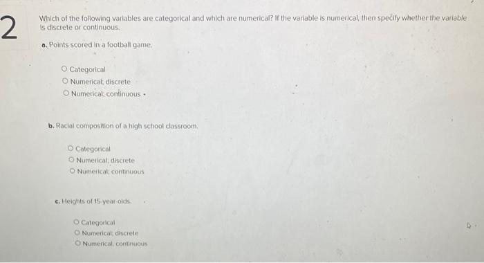 Solved Which of the following variables are categorical and | Chegg.com
