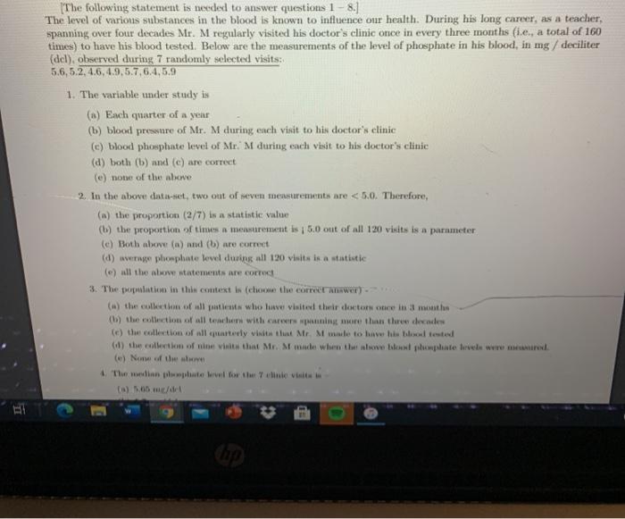 Solved The following statement is needed to answer questions | Chegg.com