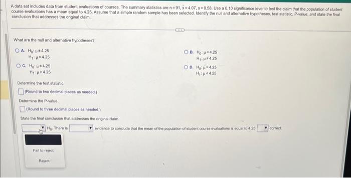 Solved A data set includes data from student evaluations of | Chegg.com