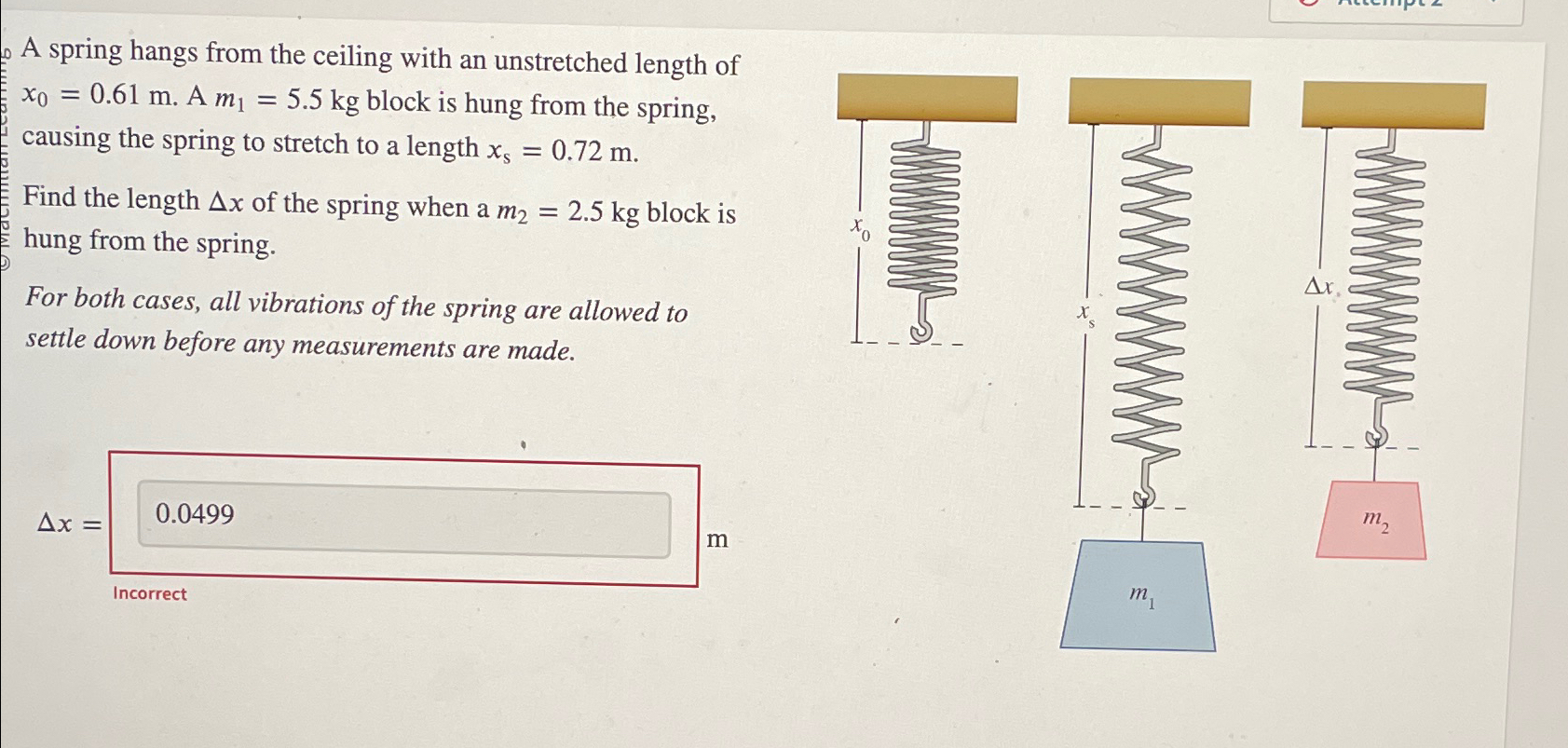 Solved A spring hangs from the ceiling with an unstretched | Chegg.com
