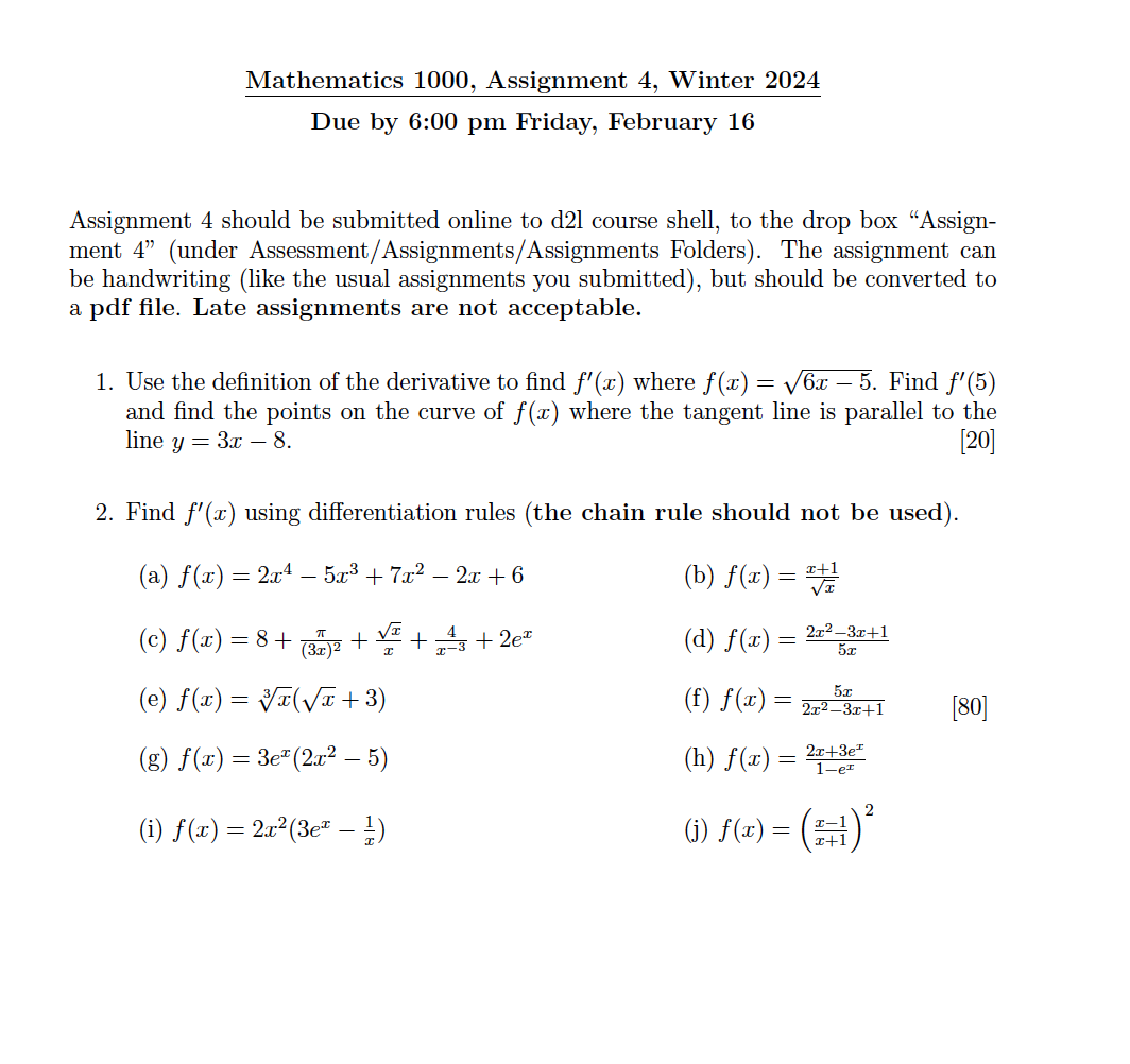 Solved Mathematics 1000, ﻿Assignment 4, ﻿Winter 2024Due by | Chegg.com