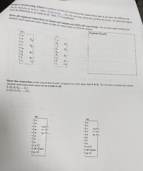 Solved esten a circuit using Adders to subtract 56 from the | Chegg.com