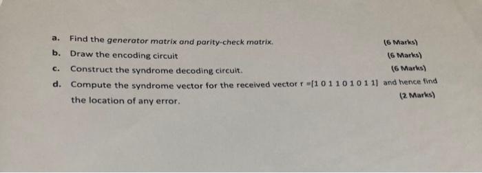 Solved 6. Consider the linear block code with the codeword | Chegg.com