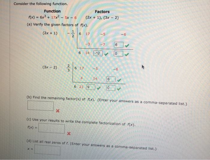 Solved Consider the following function. Function Factors | Chegg.com