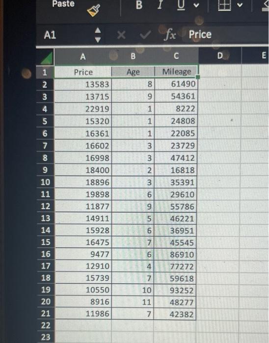 Solved The Accompanying Data File Shows The Price The Age 