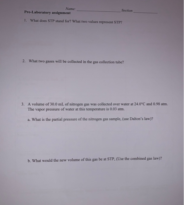 Solved Name: Section Pre-Laboratory assignment 1. What does | Chegg.com