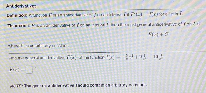 Solved Definition A Function F Is An Antiderivative Of F On