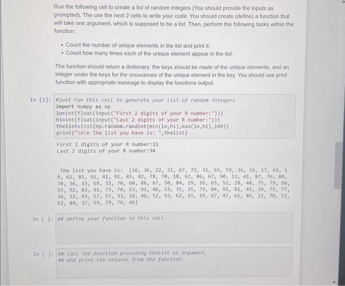 Solved Run the following cell to create a list of random | Chegg.com