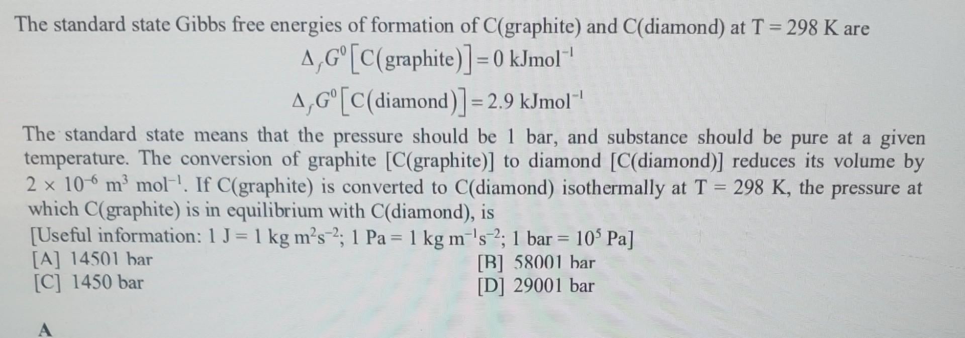 Solved The standard state Gibbs free energies of formation | Chegg.com