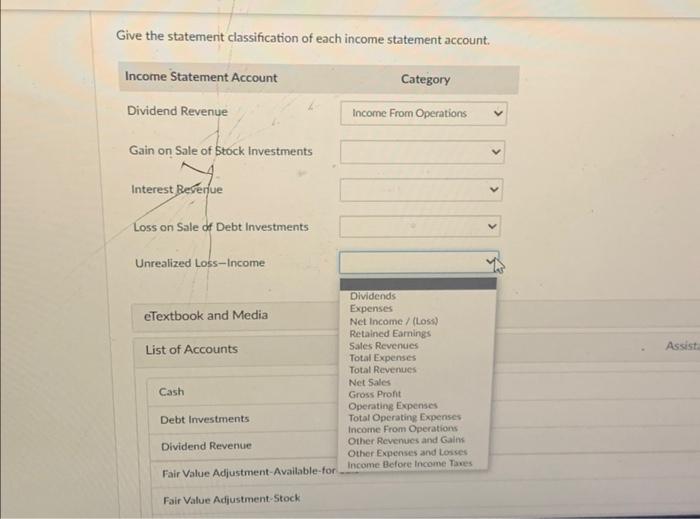 Solved Give the statement classification of each income | Chegg.com