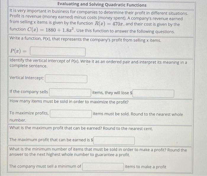 Solved Evaluating and Solving Quadratic Functions It is very | Chegg.com