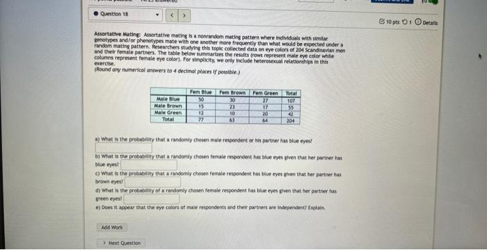 Solved Assortative Mating Assortative mating is a nonrandom | Chegg.com