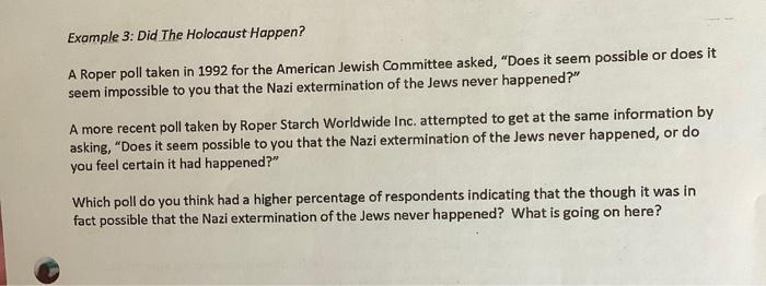 Solved Example 3: Did The Holocaust Happen? A Roper poll | Chegg.com