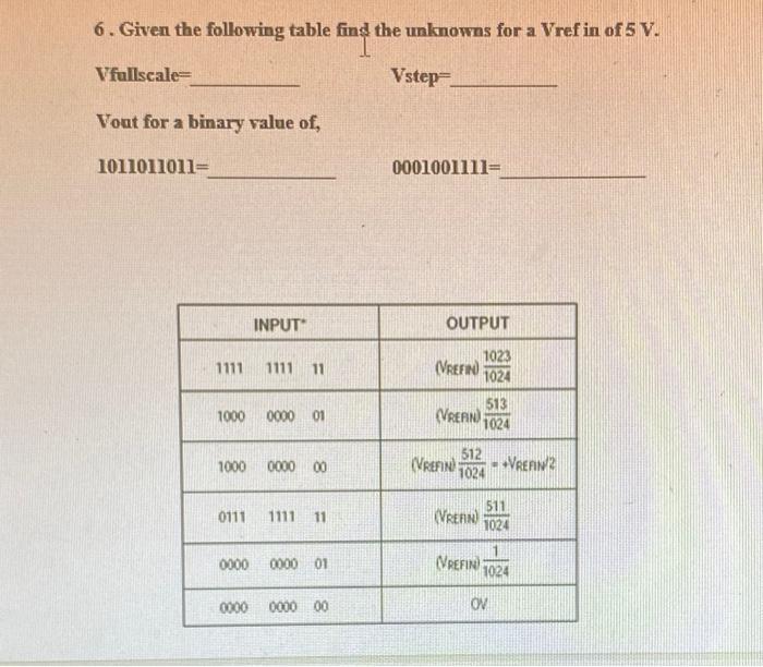 Solved 6. Given the following table find the unknowns for a | Chegg.com