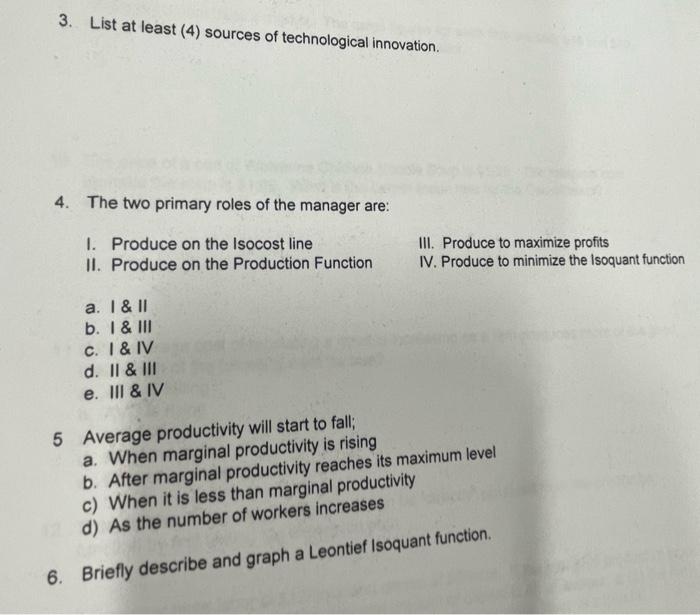 Solved 3. List at least (4) sources of technological | Chegg.com