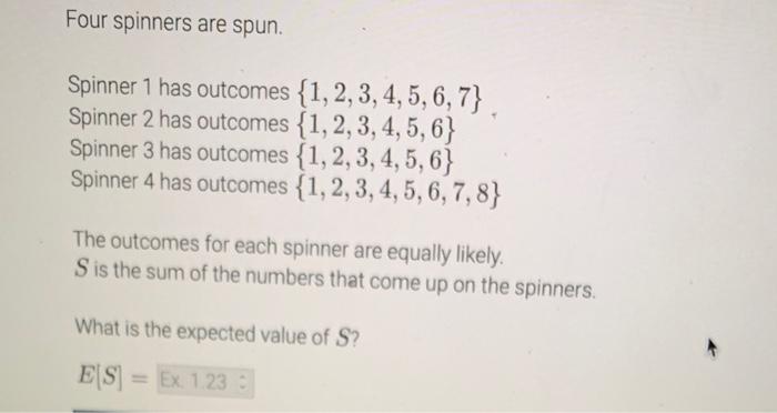 Solved Four spinners are spun. Spinner 1 has outcomes | Chegg.com