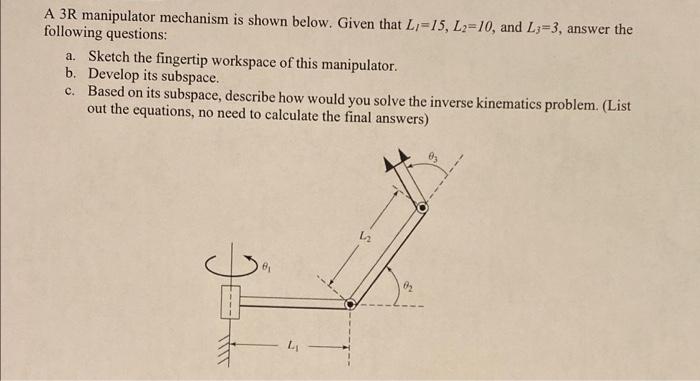 Solved A 3R manipulator mechanism is shown below. Given that | Chegg.com