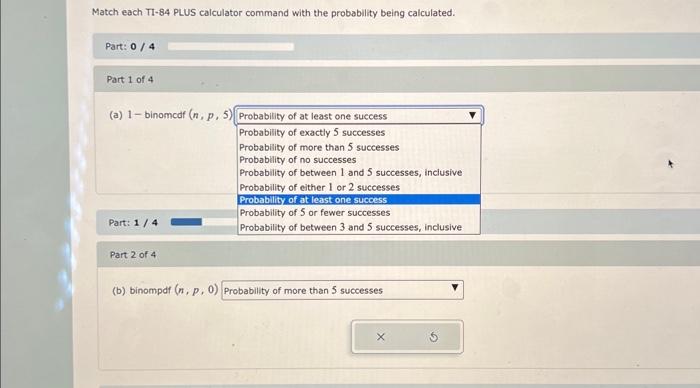 Solved Match each TI-84 PLUS calculator command with the | Chegg.com