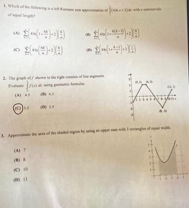 Solved 1. Which of the following is a left Riemann sum | Chegg.com