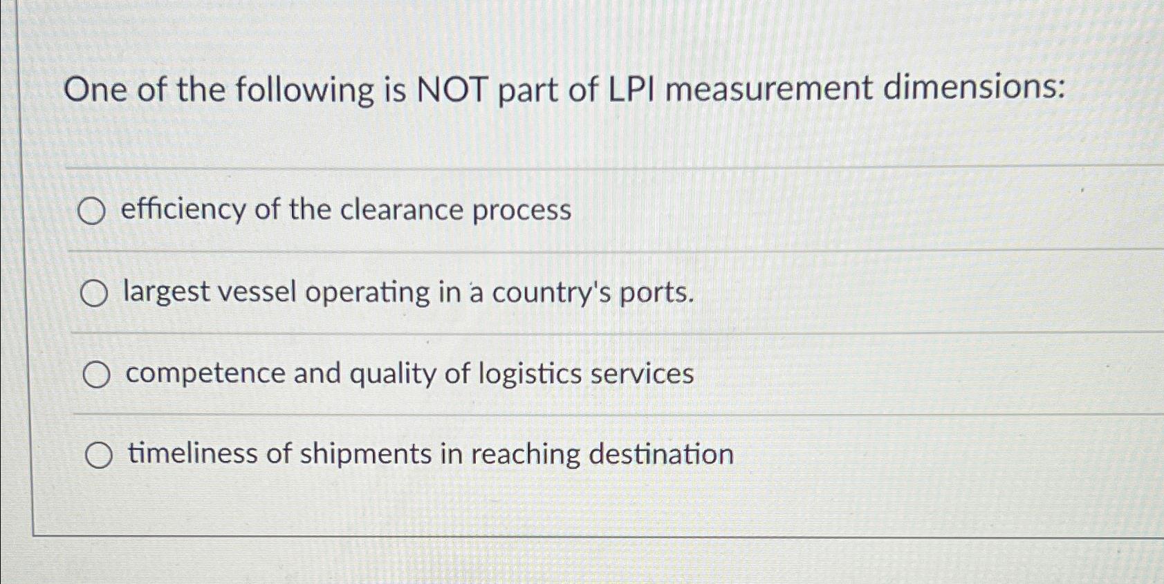 Solved One of the following is NOT part of LPI measurement | Chegg.com