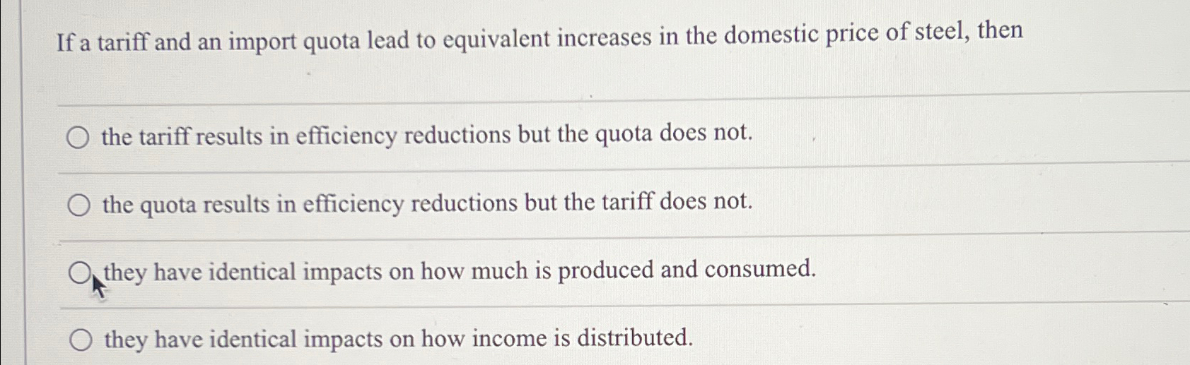 Solved If a tariff and an import quota lead to equivalent | Chegg.com